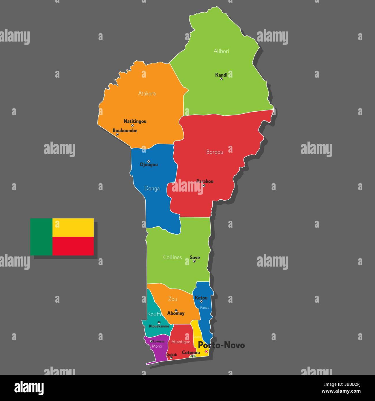 Vector map of Benin with names of cities and with borders city Stock ...