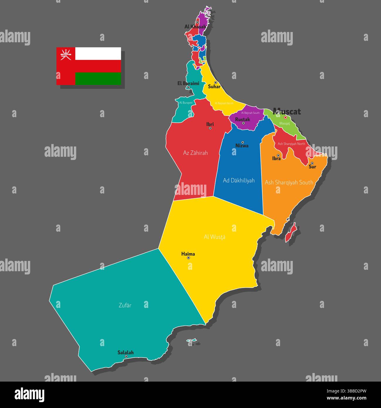 Vector map of Oman with names of cities and with borders city Stock ...
