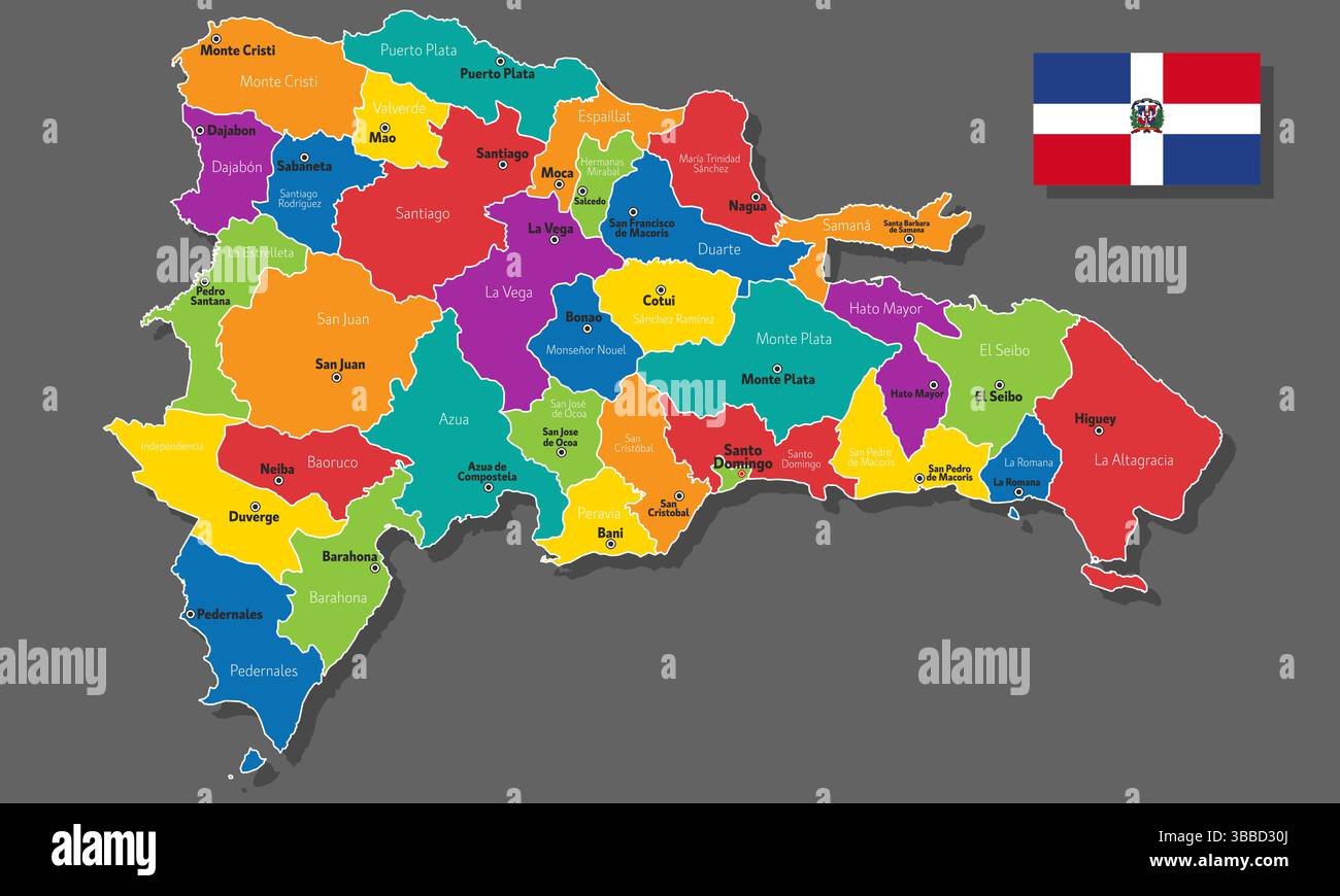 Vector map of Dominican Republic with names of cities and with borders ...