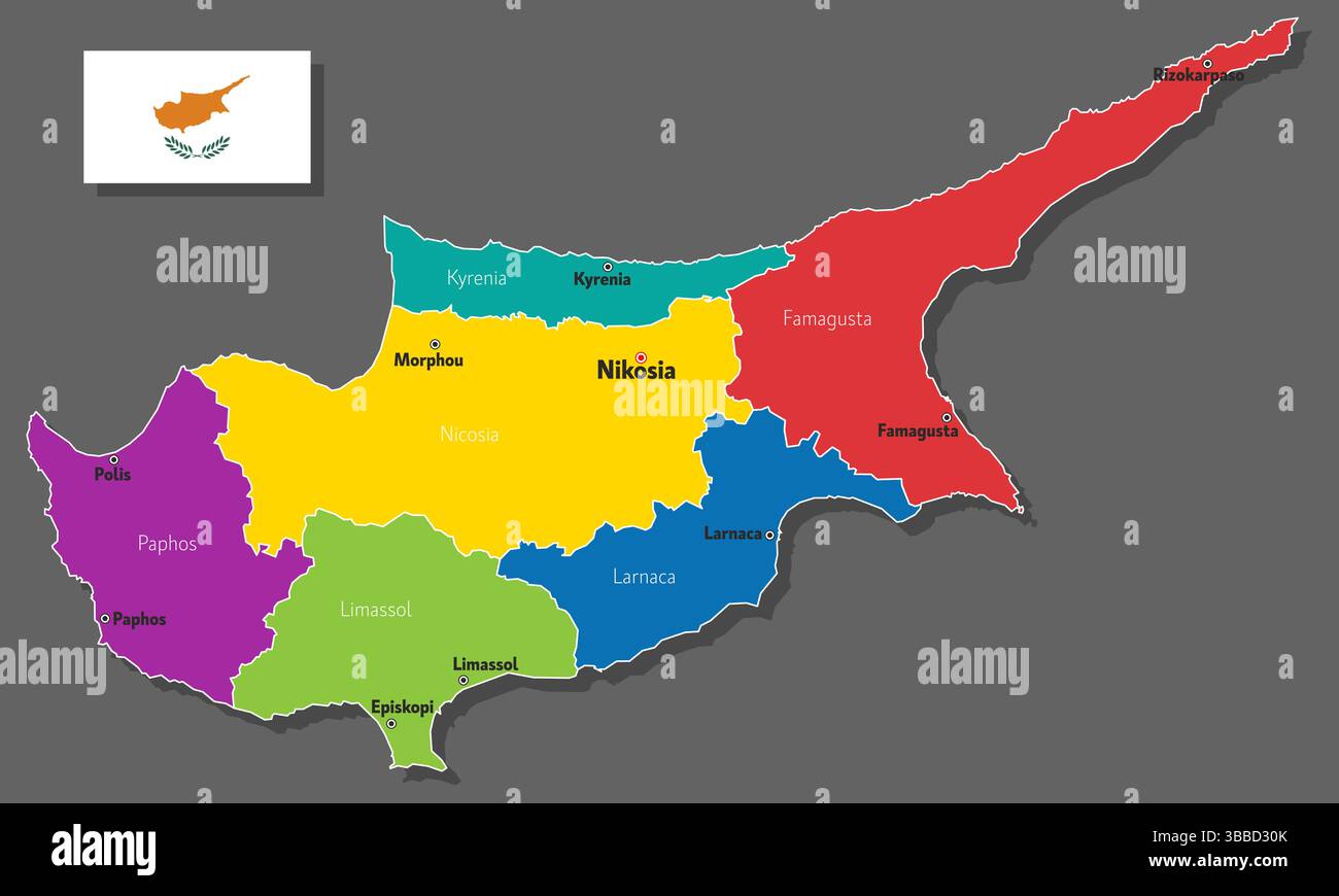 Vector map of Cyprus with names of cities and with borders city Stock ...