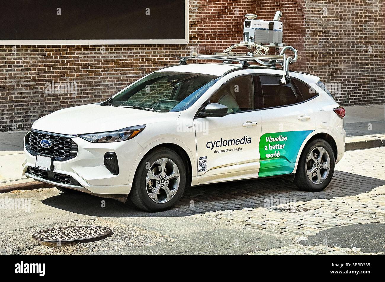 Cyclomedia car with camera equipment on roof used for capturing visual ...