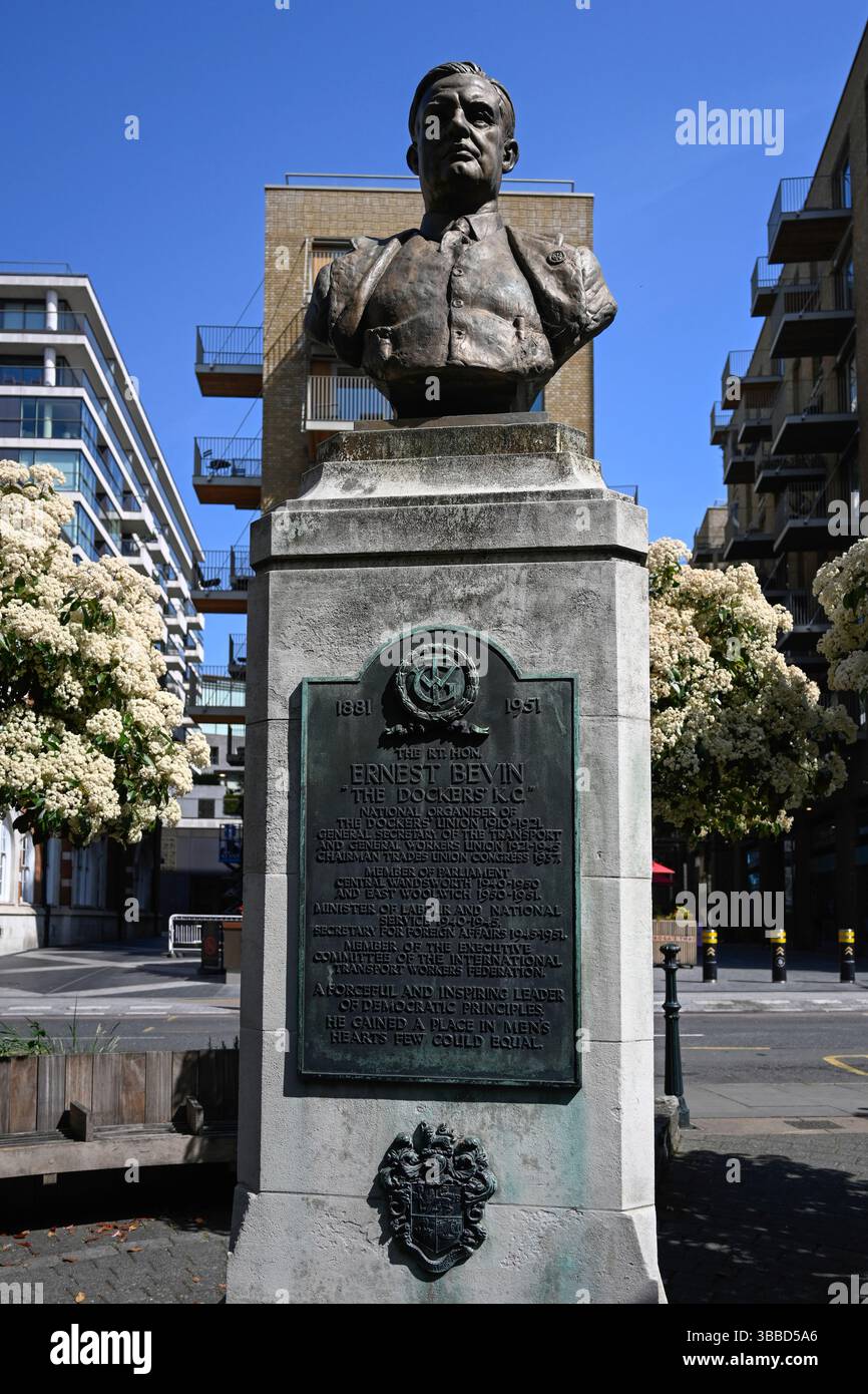 LONDON, UK - APRIL 30, 2025: Memorial bust to politician Ernest Bevin ...