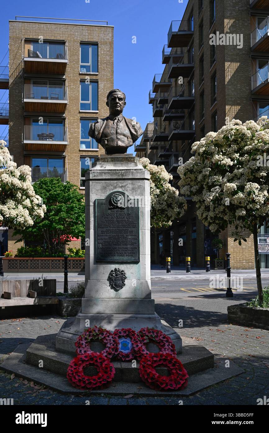 LONDON, UK - APRIL 30, 2025: Memorial bust to politician Ernest Bevin ...