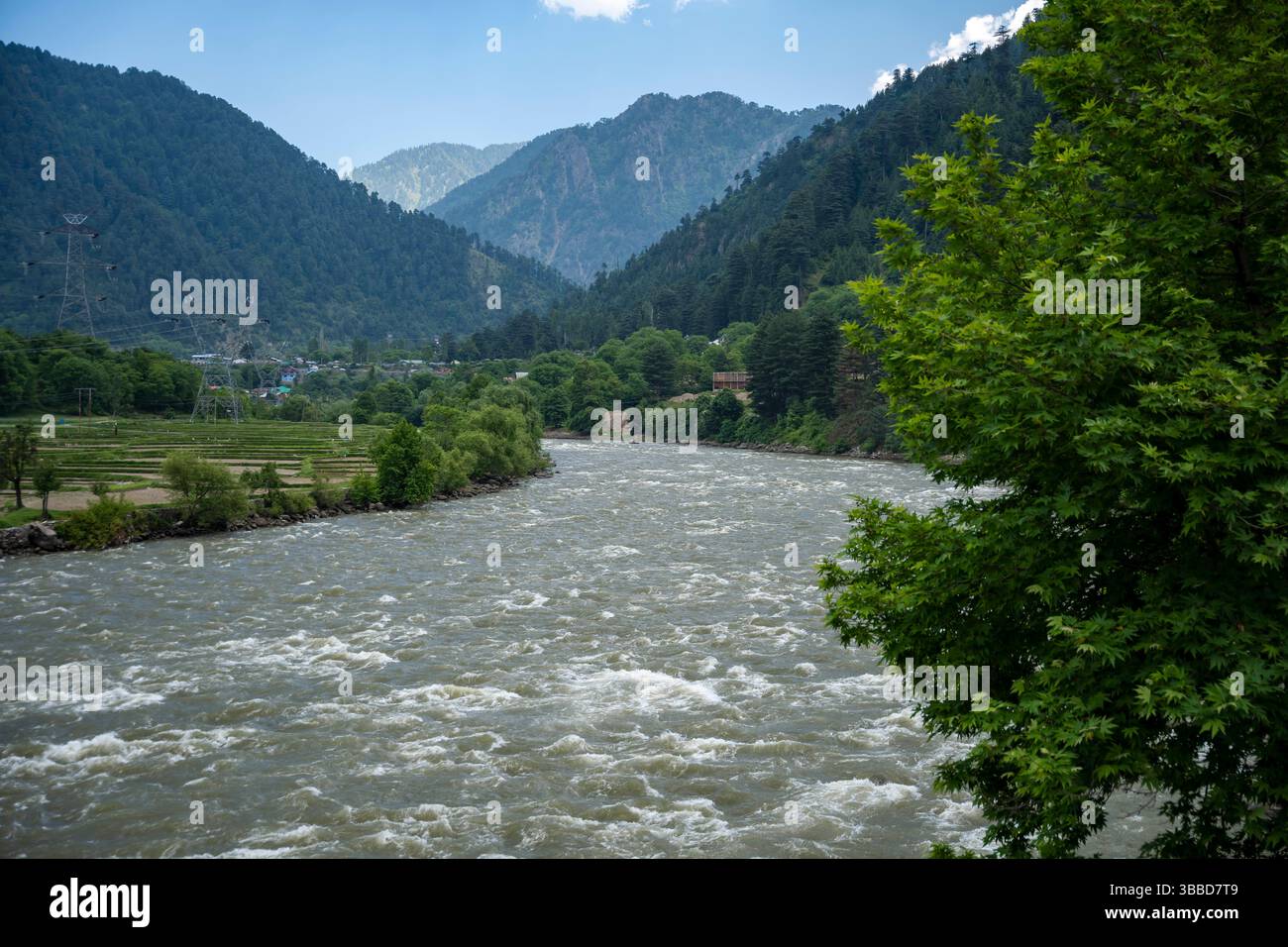 The River Jhelum flows between mountains in Uri, a town near the Line ...