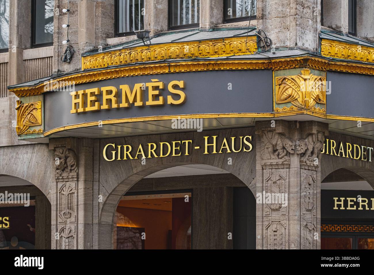 Hermes luxury brand retail shop logo signboard on the storefront ...