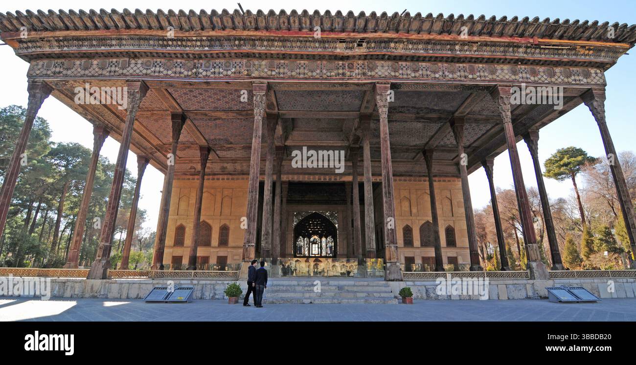 Located in Isfahan, Iran, the Chehel Sotun Palace was built by the ...