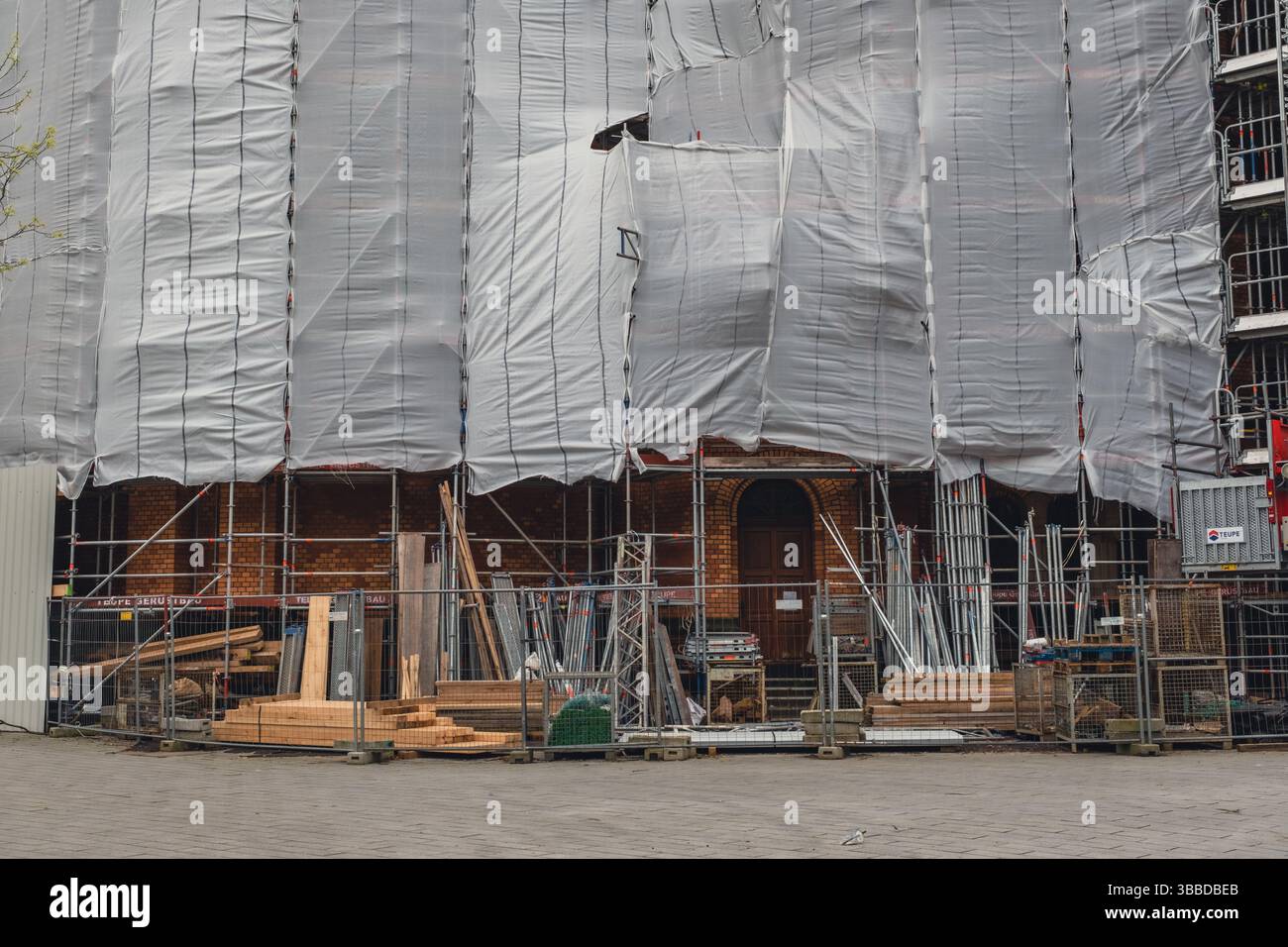 Johannes Church covered in tarp with construction site around it Stock ...
