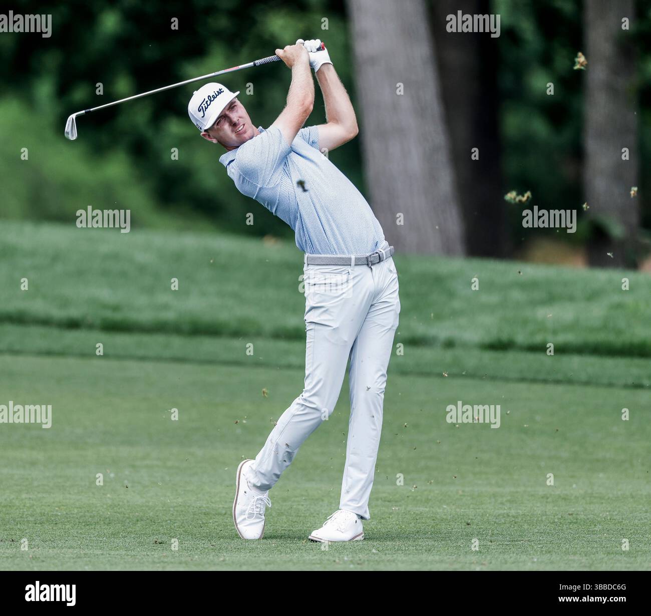 Ryan Gerard of the US hits his second shot on the 16th hole during the ...