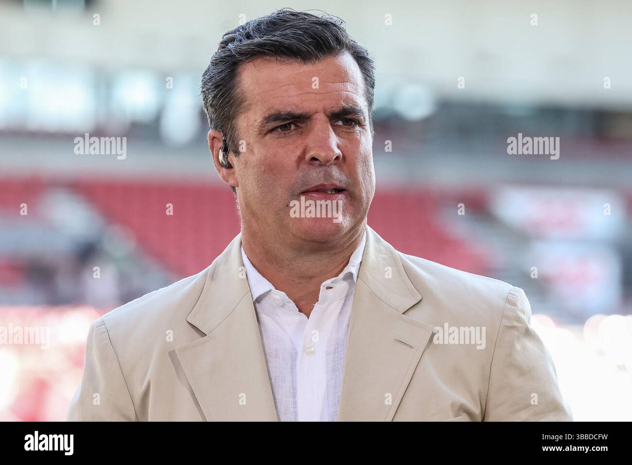 St Helens, UK. 15th May, 2025. Brian Carney of Sky Sports Rugby League ...