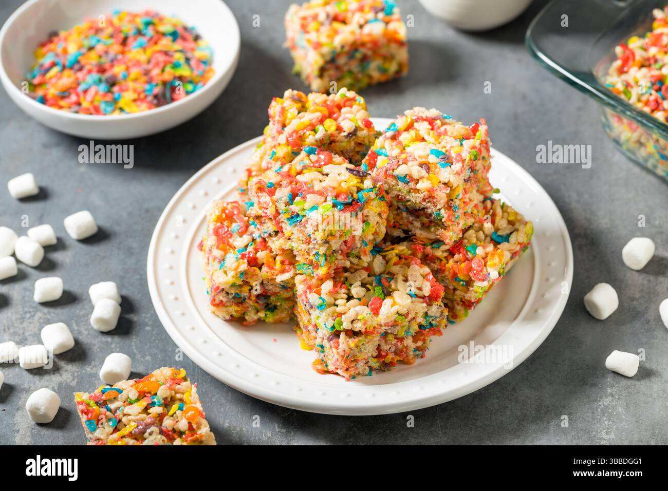 Homemade Fruity Rice Crispy Treats with Marshmallows Stock Photo - Alamy