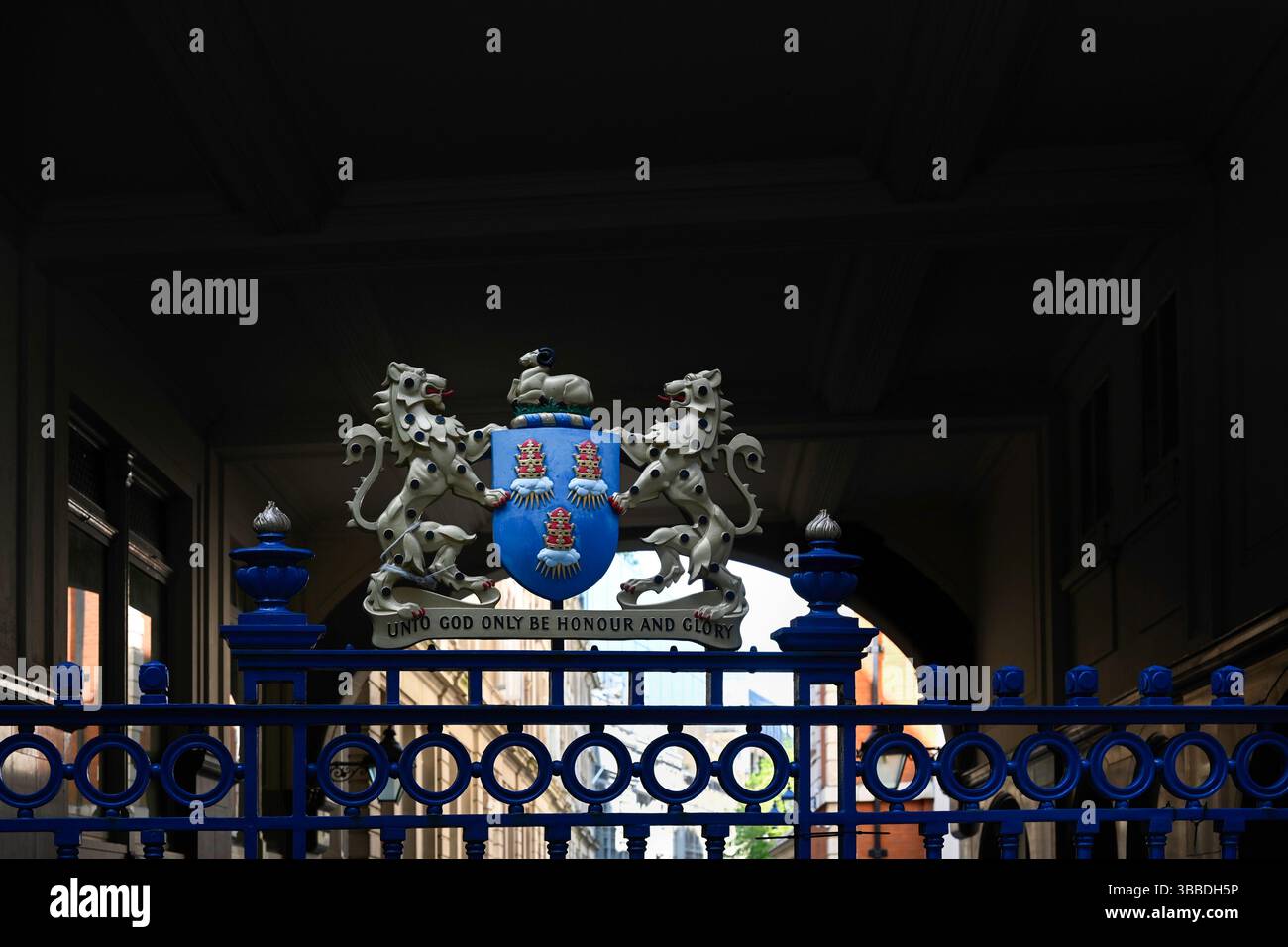 LONDON UK - APRIL 30, 2025: Gate with Coat of Arms and Moto (Unto God ...