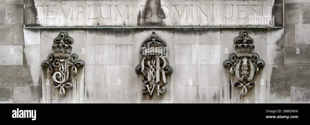 LONDON UK - APRIL 30, 2025: Panorama of Latin inscription 'Templum ...