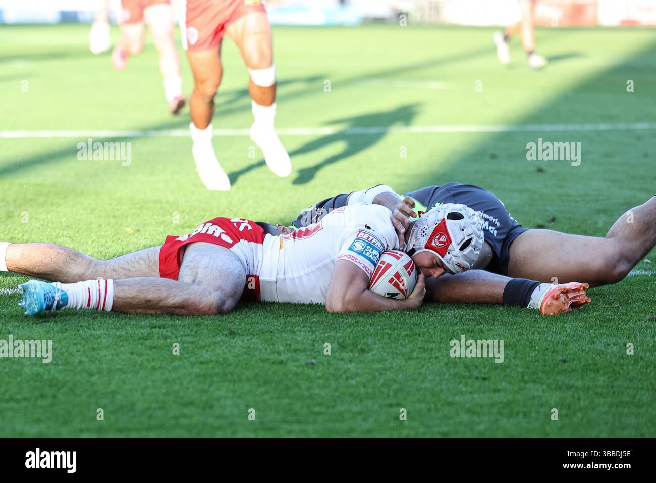 St Helens, UK. 15th May, 2025. George Whitby of St. Helens goes over ...