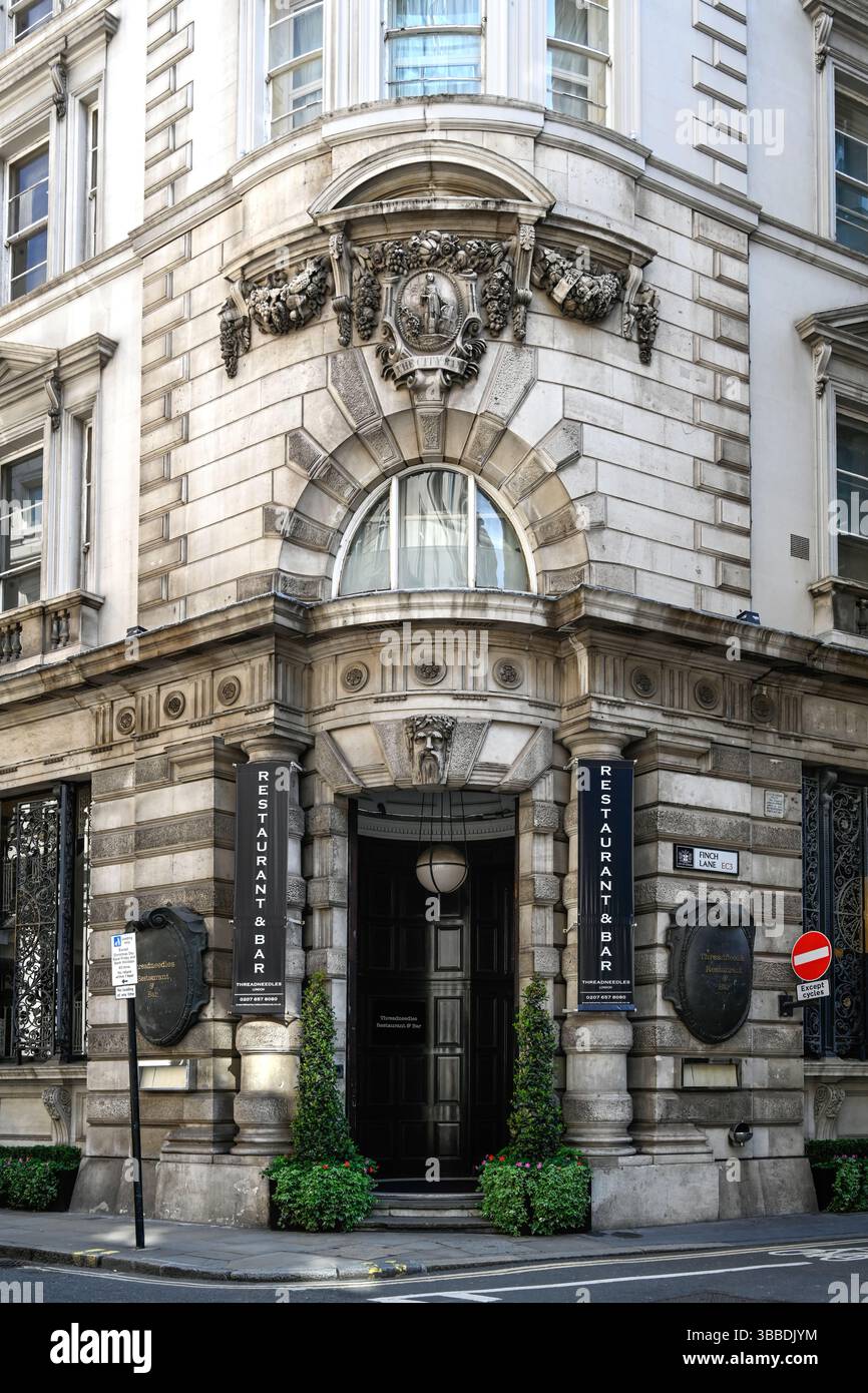 LONDON UK - APRIL 30, 2025: Exterior of Threadneedle Restaurant and bar ...