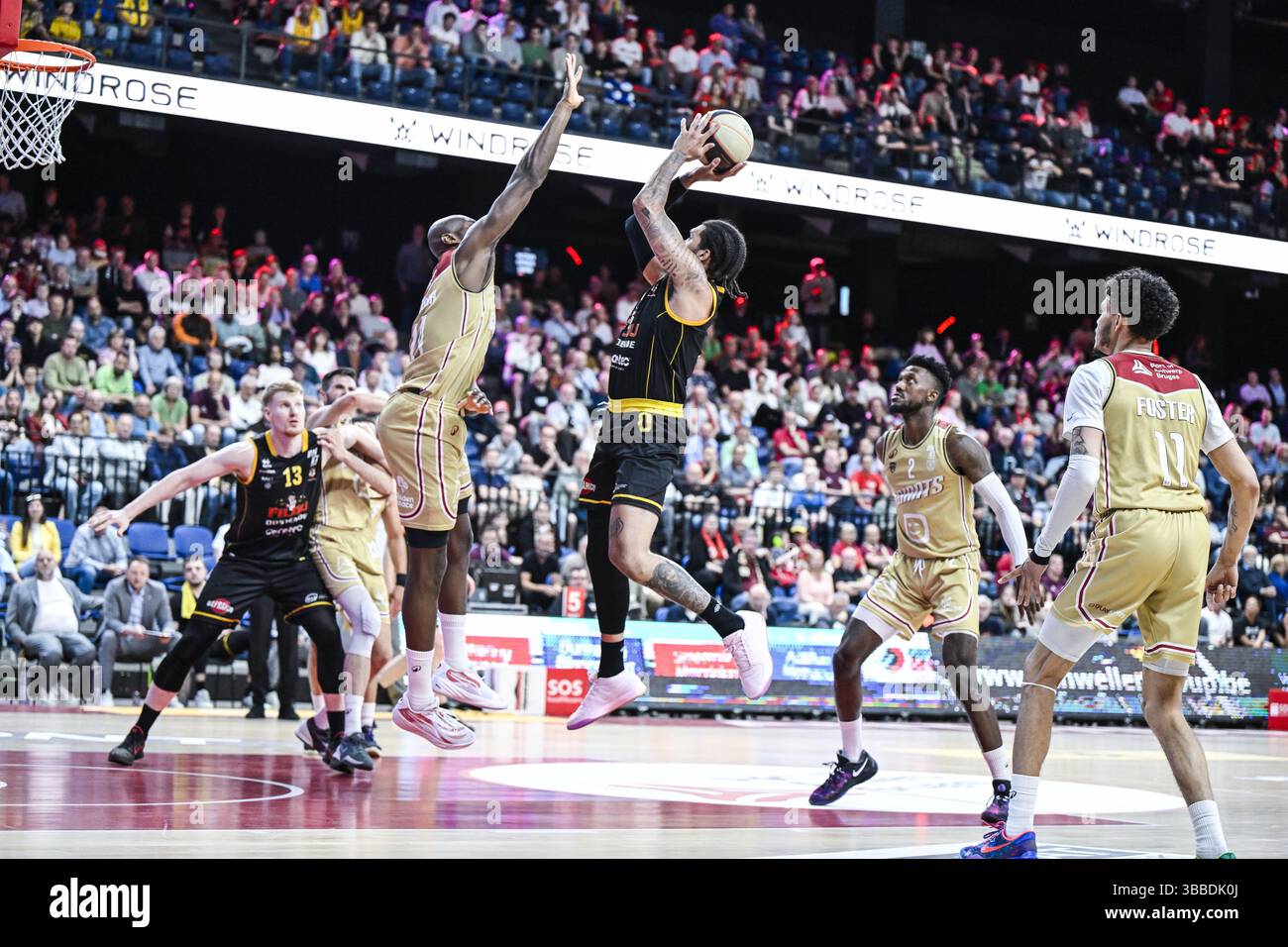 Antwerp, Belgium. 15th May, 2025. Antwerp's Kevin Tumba and Oostende's ...
