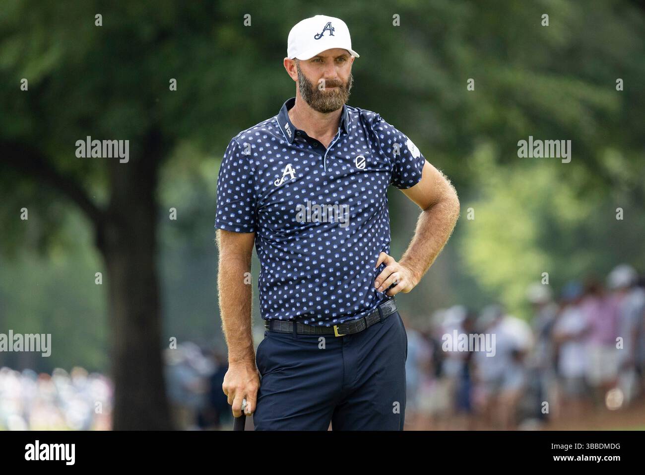 Captain Dustin Johnson of 4Aces GC is seen on the second green during ...