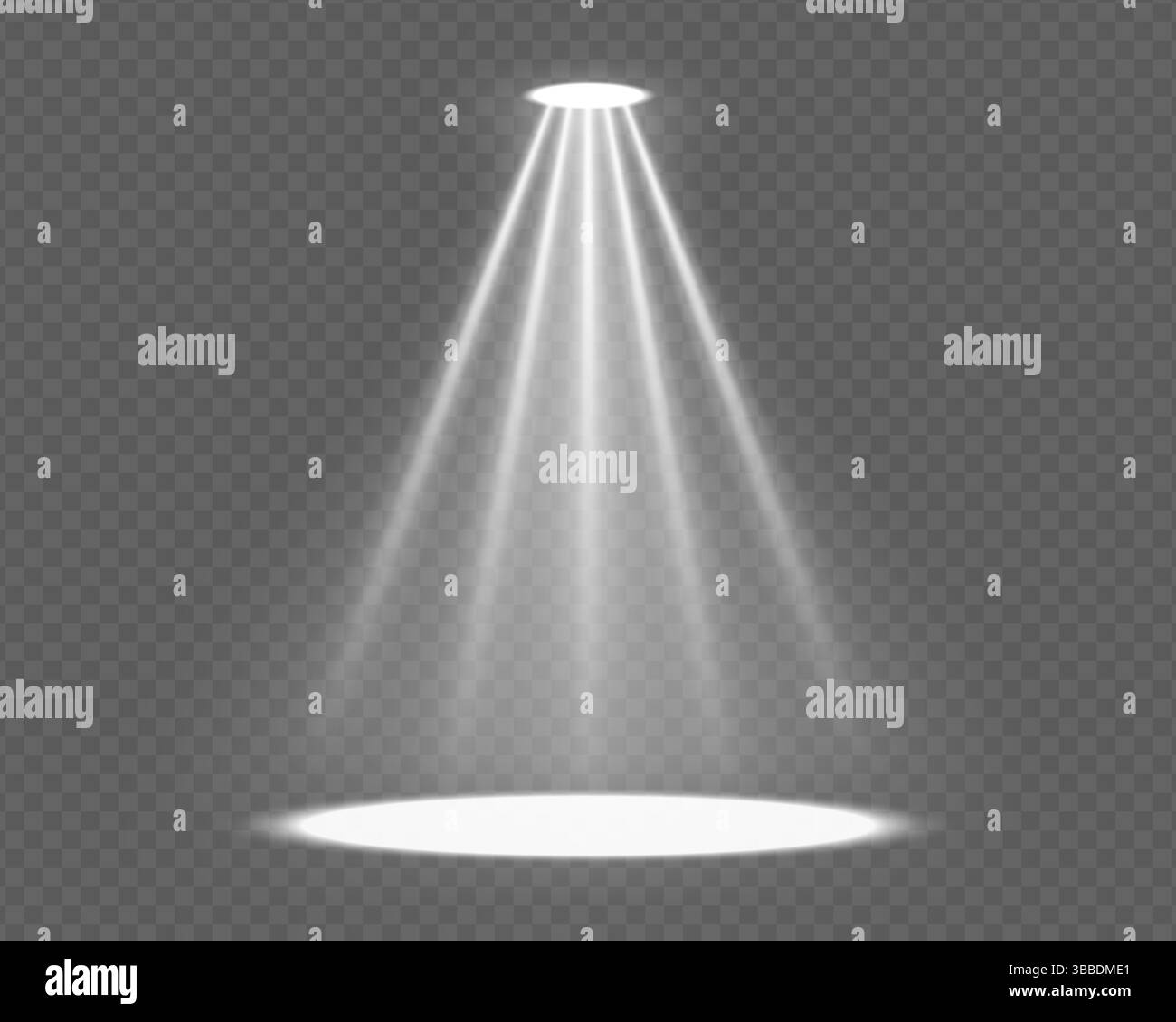 Realistic vector spotlight with bright glow and volumetric beams on ...