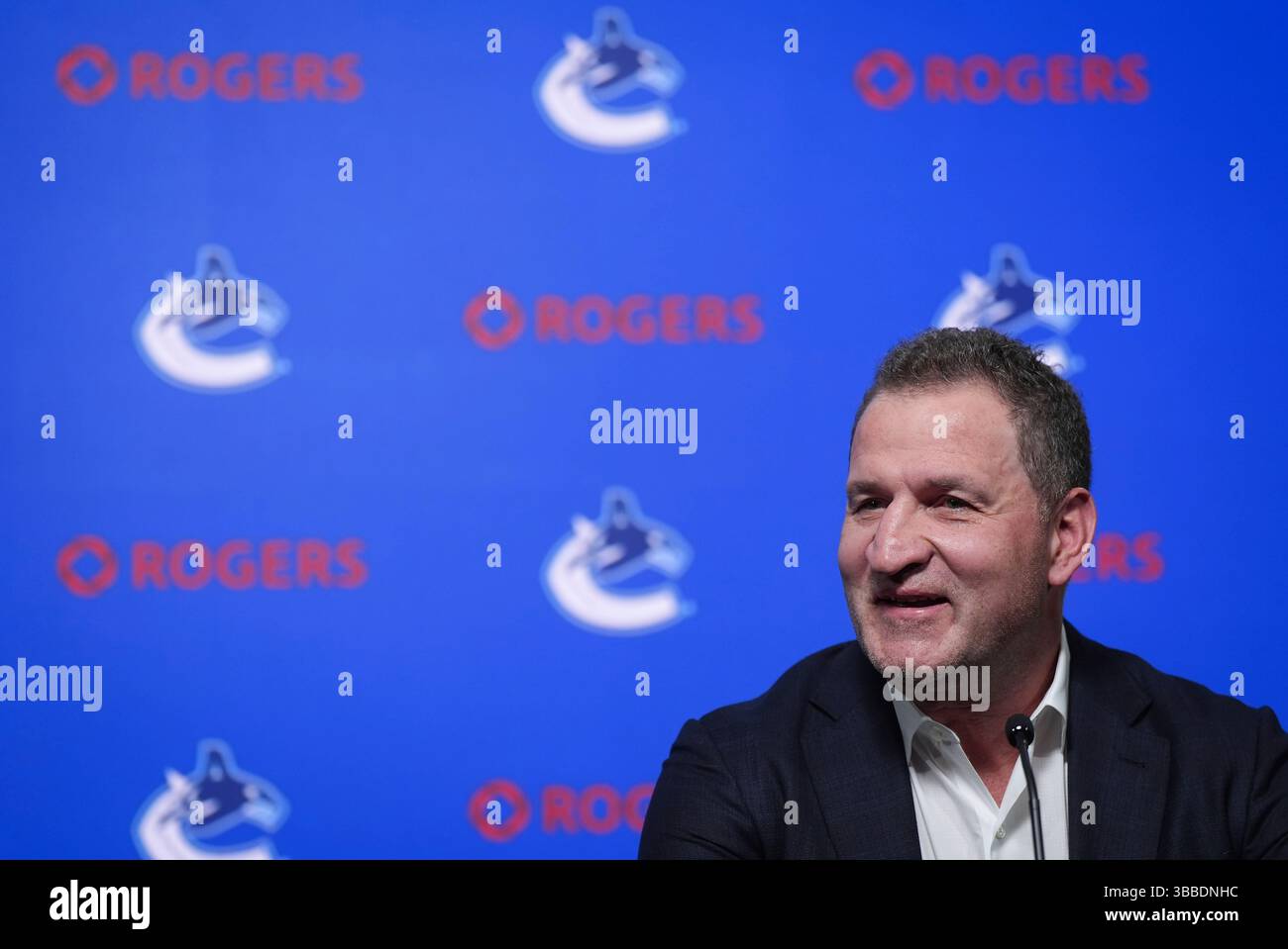 Vancouver Canucks new head coach Adam Foote speaks during an NHL hockey ...