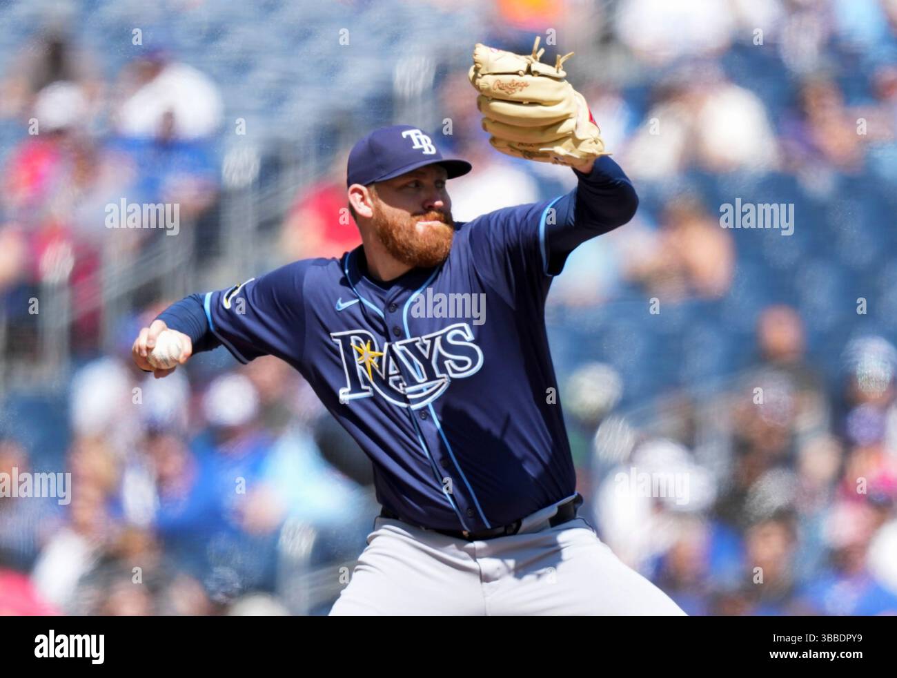 Tampa Bay Rays pitcher Zack Littell works against the Toronto Blue Jays ...
