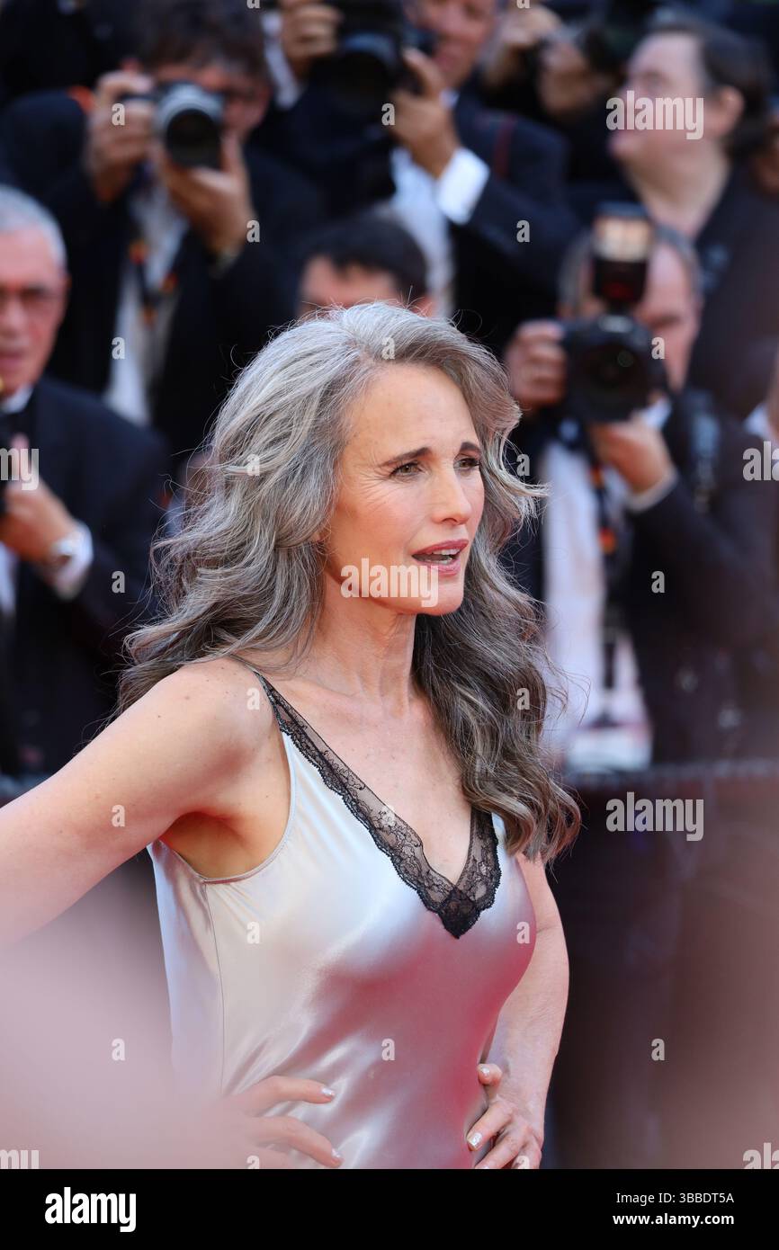 Cannes, France, 15th May, 2025. Andie MacDowell arriving on the red carpet for the Case 137 ...