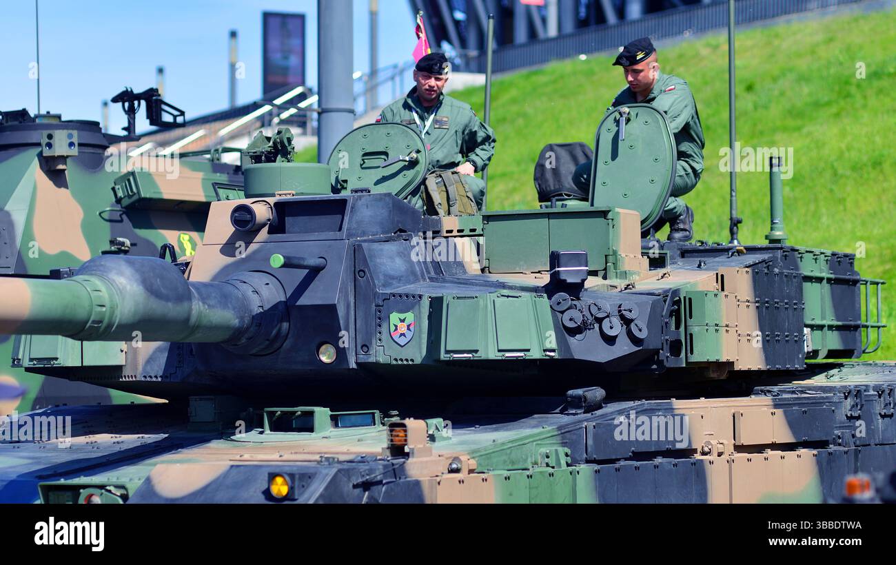 Warsaw, Poland. 7 May 2025. Main battle tank Leopard 2PL tank at the ...