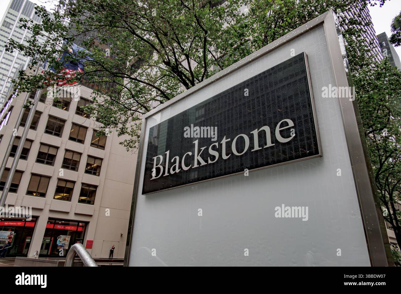 USA. 15th May, 2025. Sign at the entrance to the Blackstone offices in ...