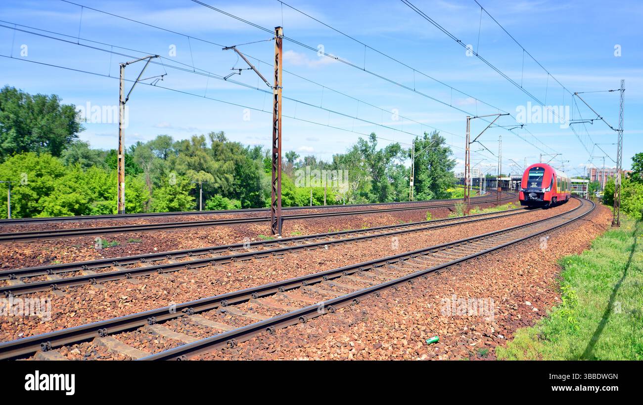 Warsaw, Poland. 7 May 2025. View of the Pesa Elf SKM train on the track ...