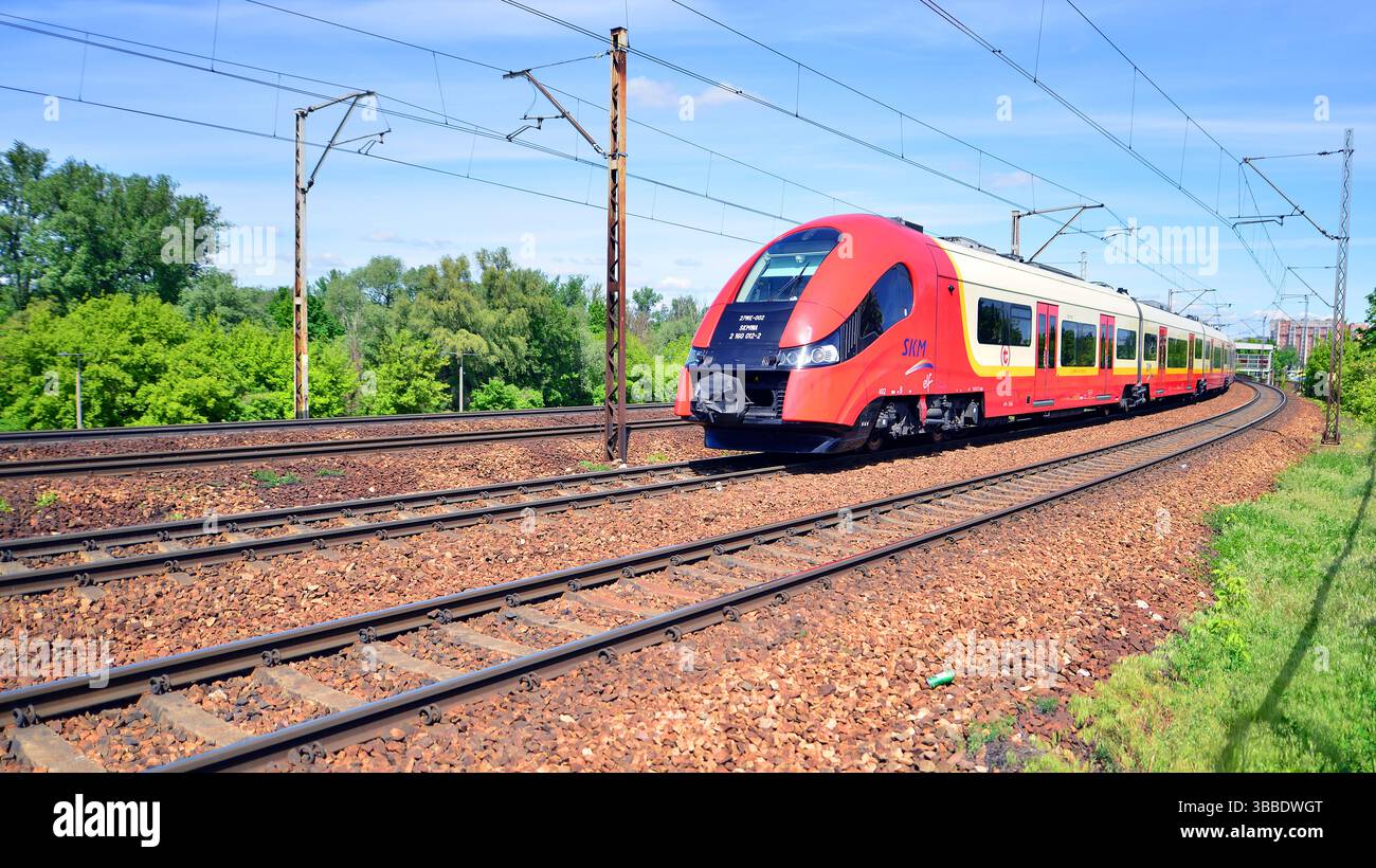 Warsaw, Poland. 7 May 2025. View of the Pesa Elf SKM train on the track ...