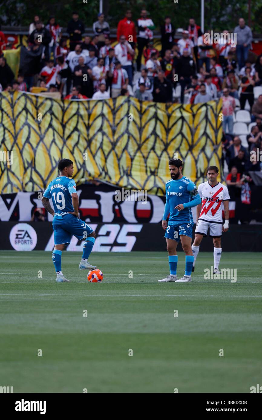 MADRID, SPAIN - MAY 15, 2025: Nuno and Isco during LaLiga match between ...