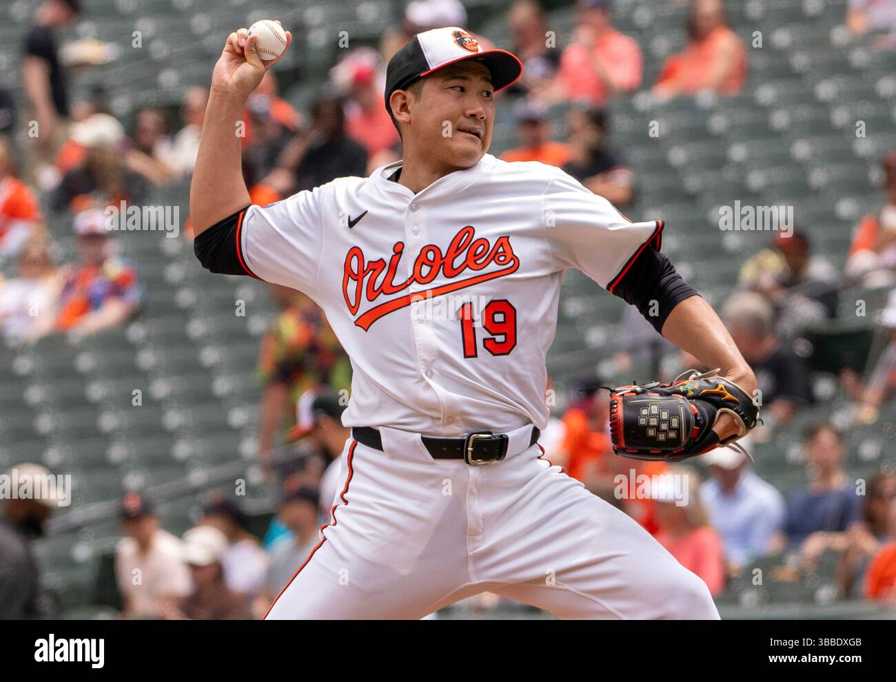 Baltimore, USA. 15th May, 2025. BALTIMORE, MD - MAY 15: Baltimore Orioles pitcher Tomoyuki ...