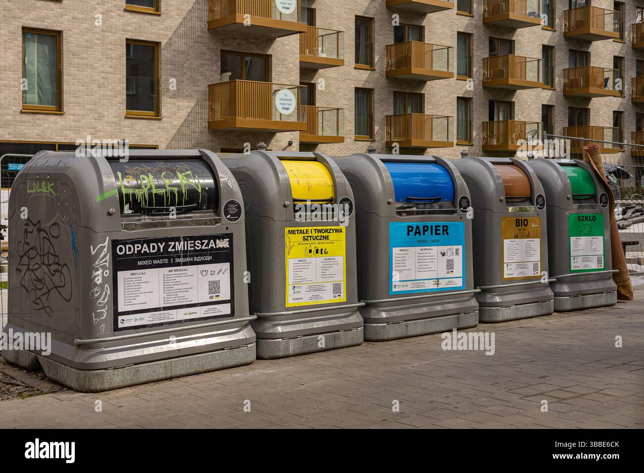 Wroclaw, Poland-April 13, 2025:Modern color-coded underground waste ...