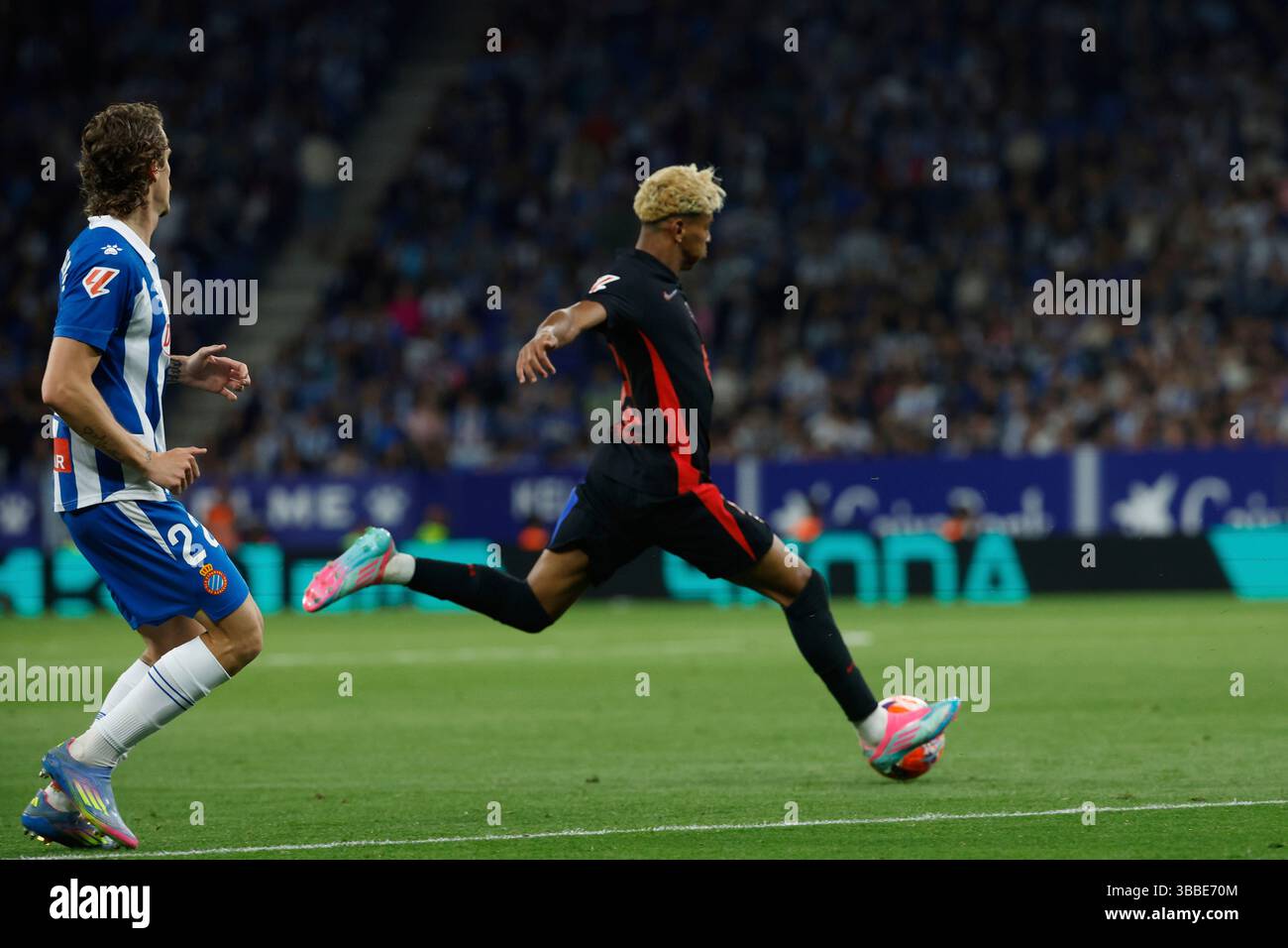 Barcelona's Lamine Yamal attempts a shot at goal to scores his side's ...
