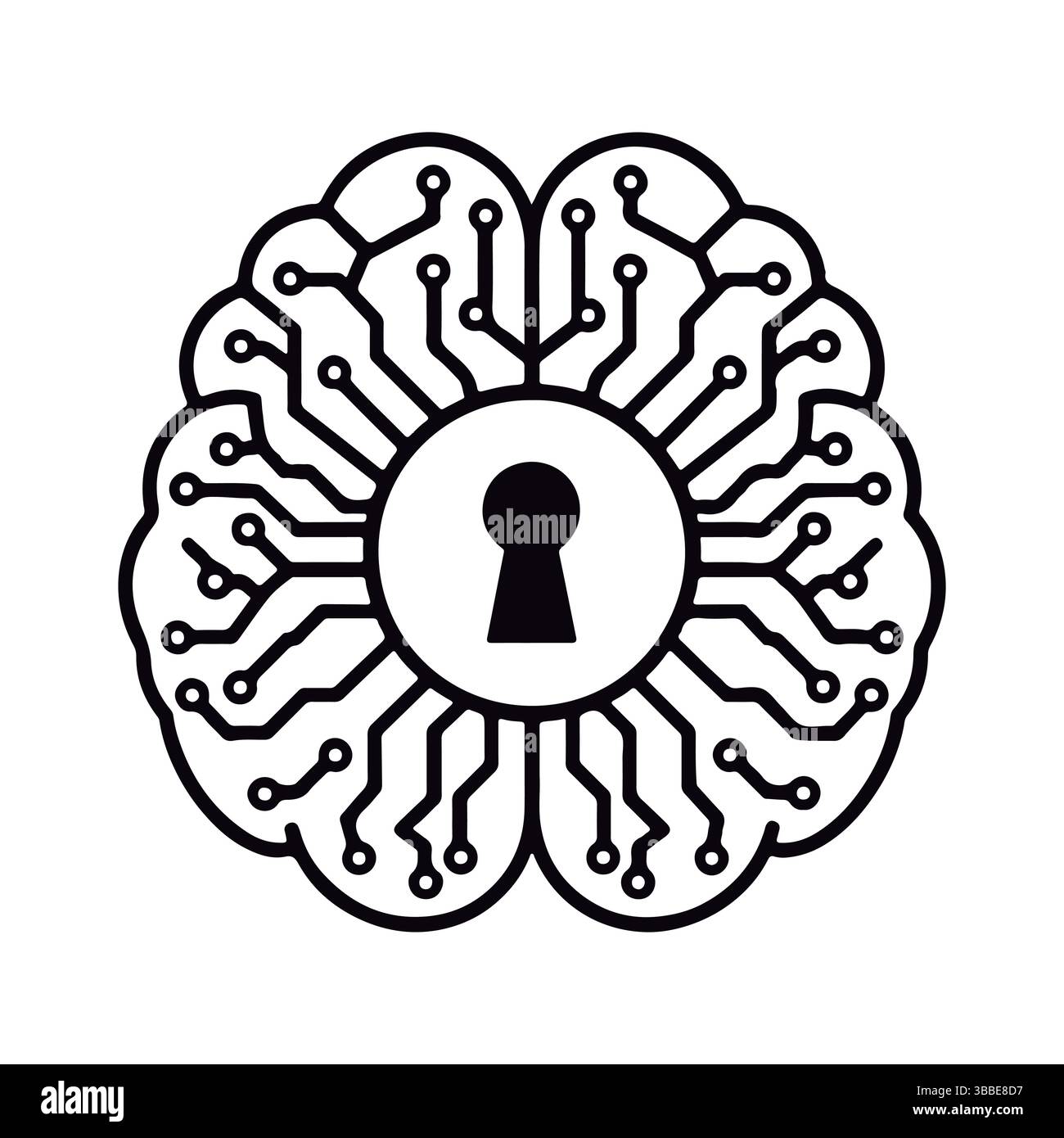 Awesome Cybersecurity Brain Circuit Concept. Futuristic Brain Lock ...
