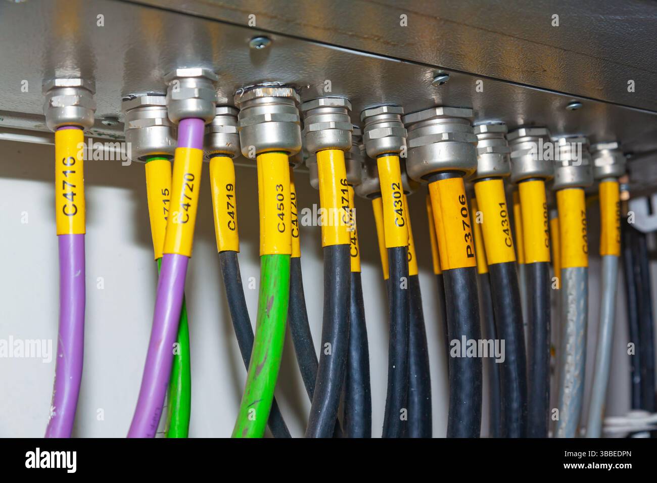 Several powerful electrical cables connected to a junction box Stock ...