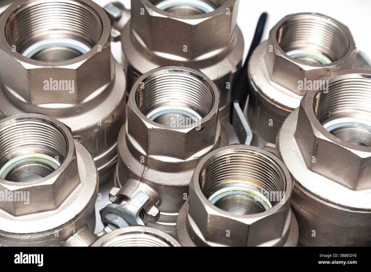 Stainless steel ball valves, close-up Stock Photo - Alamy