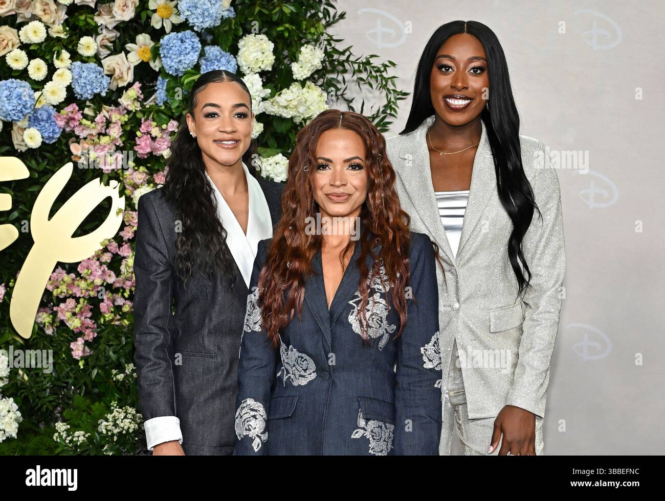 Andraya Carter, left, Elle Duncan and Chiney Ogwumike attend the Disney 2025 Upfront ...