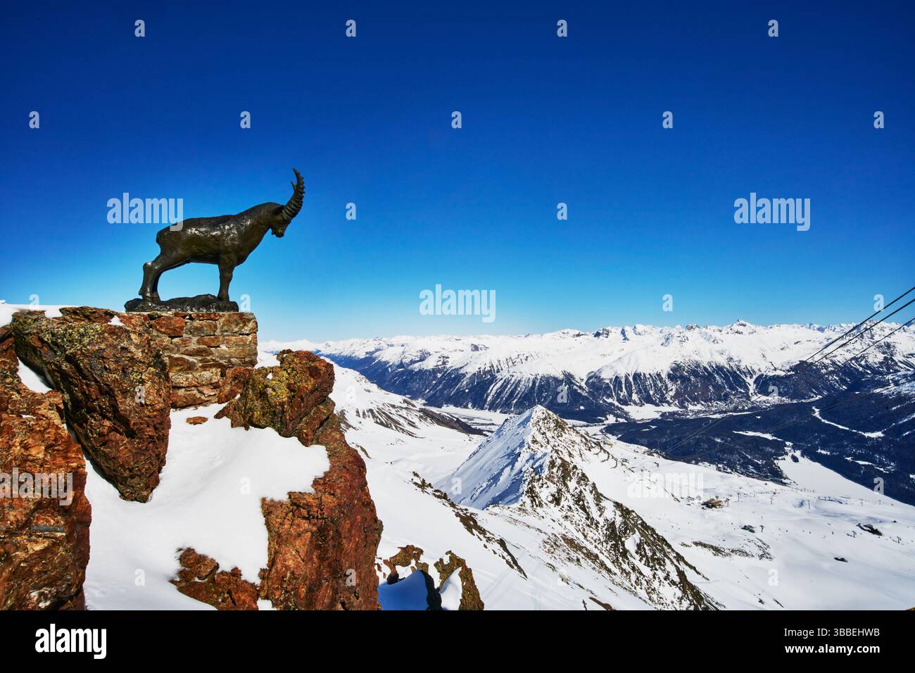 Mountain goat sculpture overlooking Diavolezza, Switzerland, Europe ...