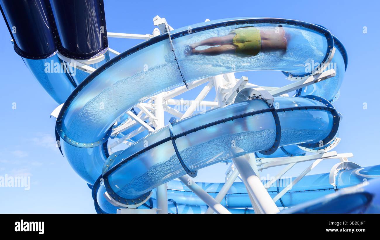 Water park slide pipe or float tube on the cruise liner ship in the ...