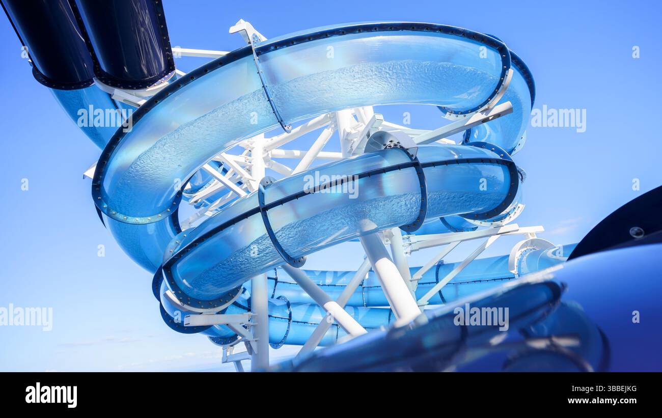 Water park slide pipe or float tube on the cruise liner ship in the ...