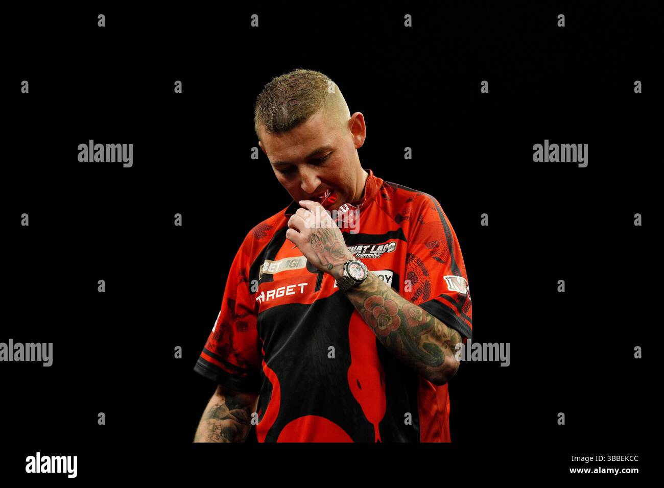 Nathan Aspinall reacts during the final against Chris Dobey on night ...