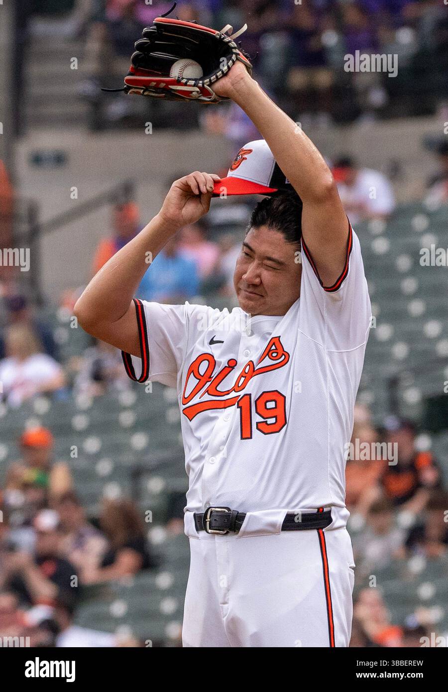 Baltimore, USA. 15th May, 2025. BALTIMORE, MD - MAY 15: Baltimore Orioles pitcher Tomoyuki ...