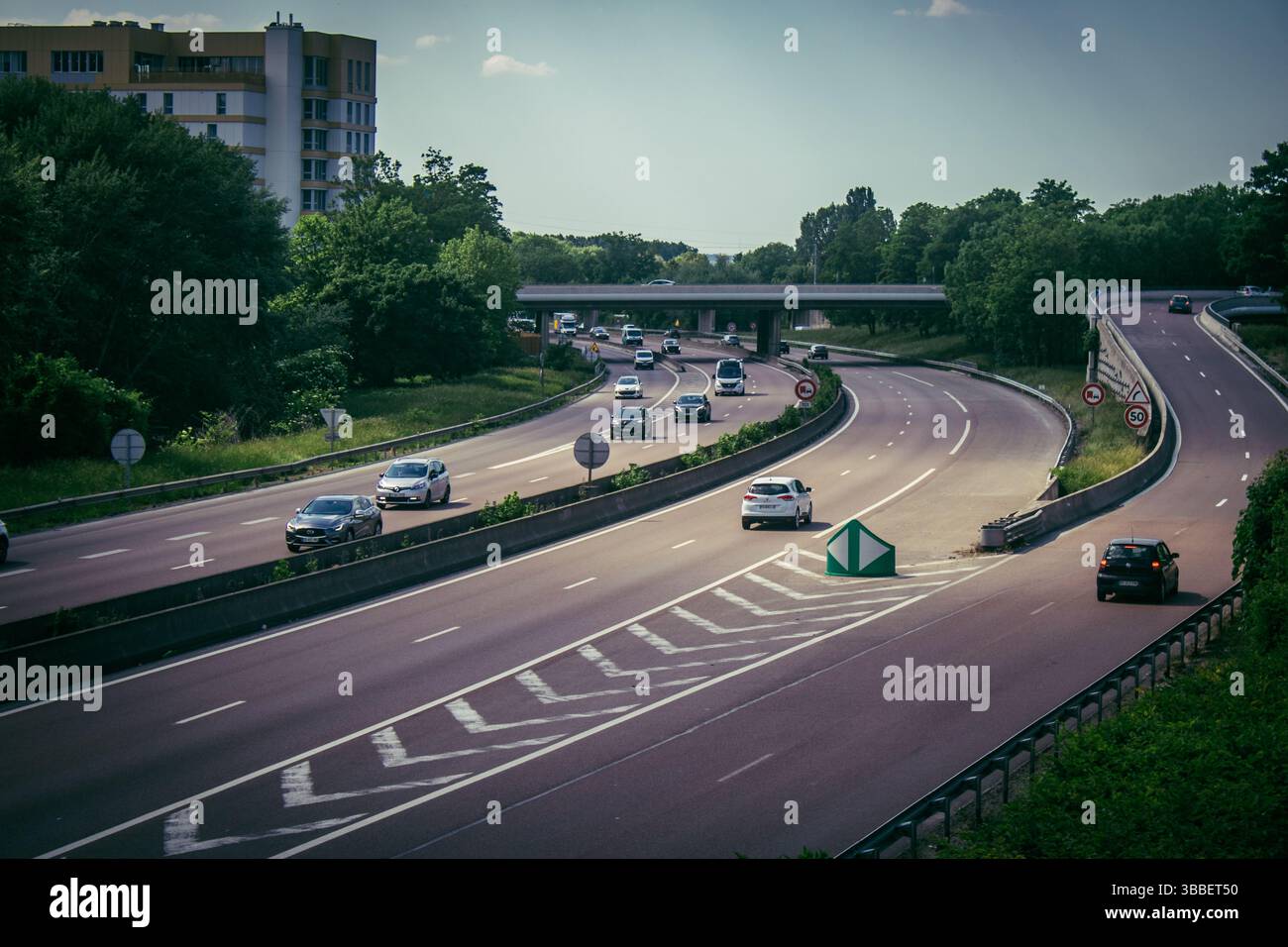 Reims, France, May 15, 2025 Vehicles drive on the A4 motorway from ...