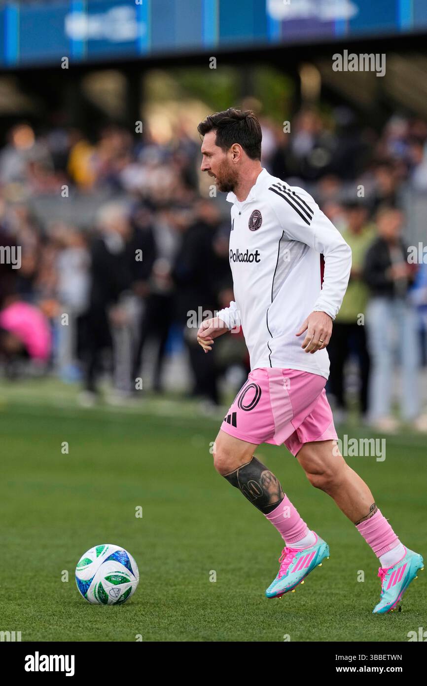 Inter Miami midfielder Lionel Messi warms up before an MLS soccer match ...