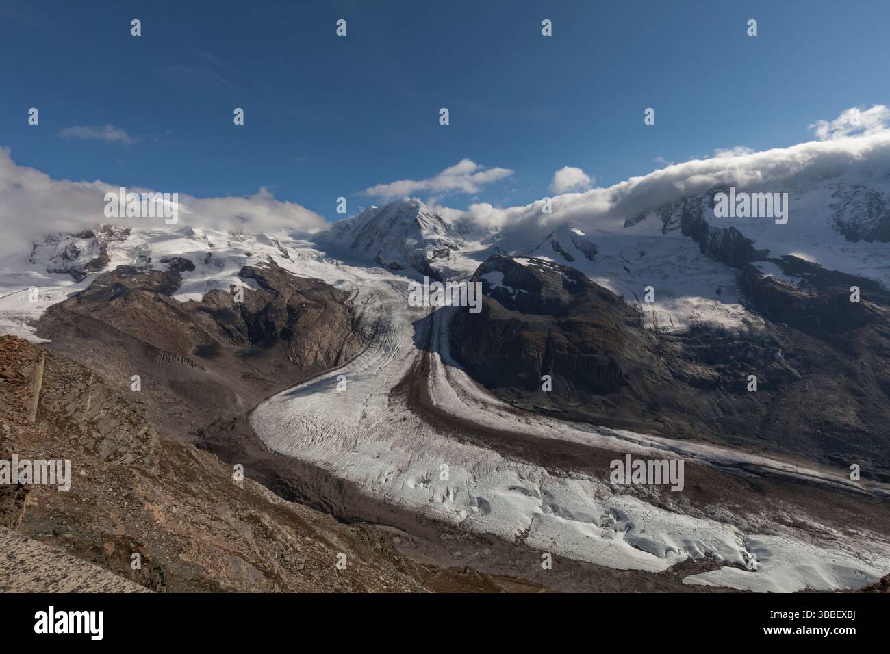 The Gorner Glacier (Gornergletscher) and Monte Rosa in the Alps ...