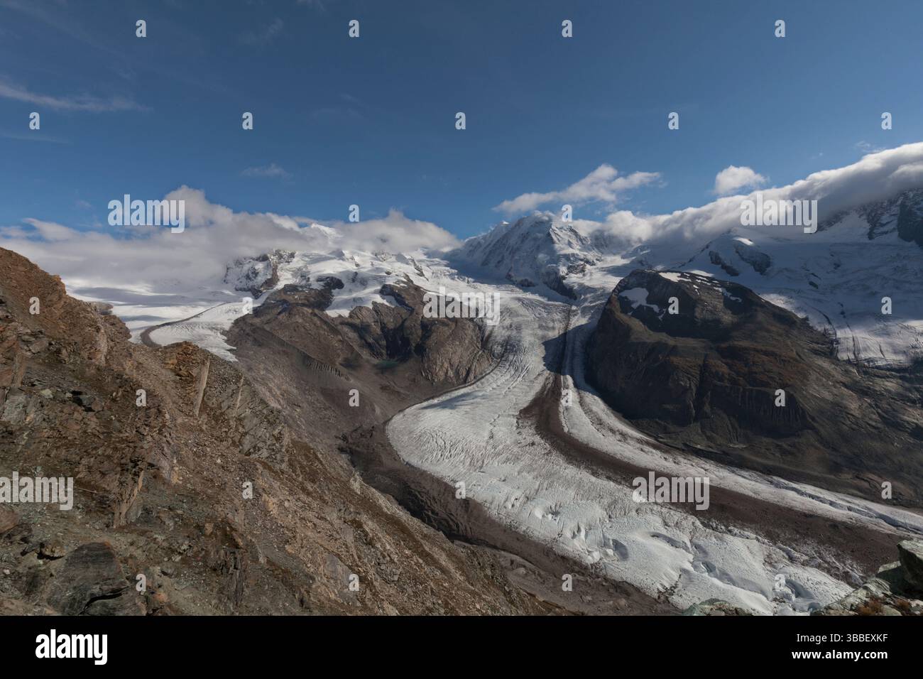 The Gorner Glacier (Gornergletscher) and Monte Rosa in the Alps ...