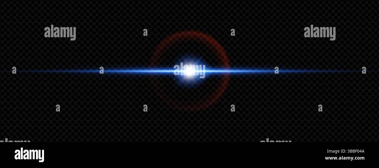 Bright blue neon flare with radiant beams and sparkling glare on dark ...