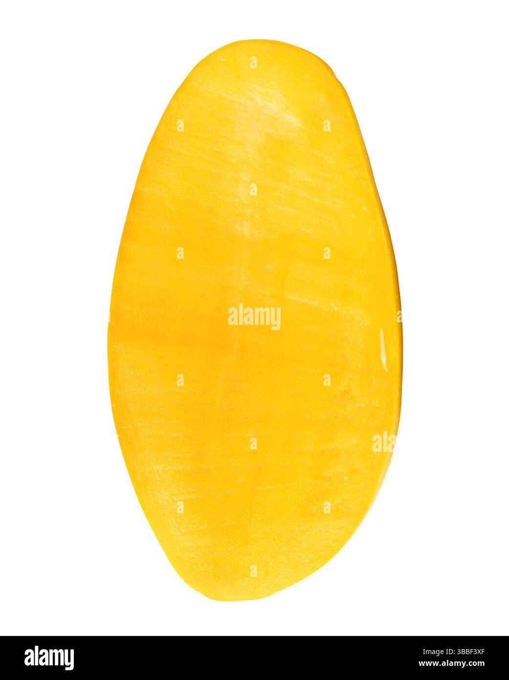Single ripe yellow mango fruit in half or slice is isolated on white ...