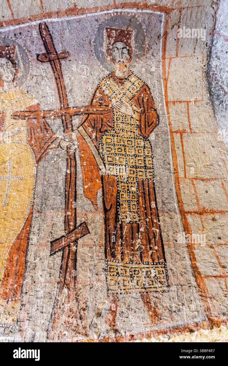 A fresco of Emperor Constantine and the Cross is painted in the Church ...