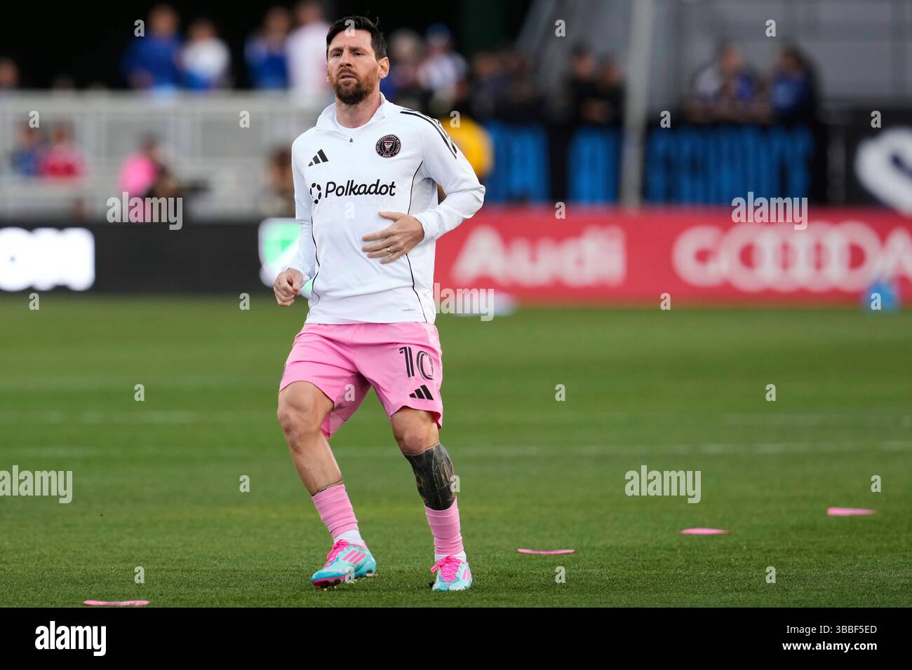 Inter Miami midfielder Lionel Messi warms up before an MLS soccer match ...
