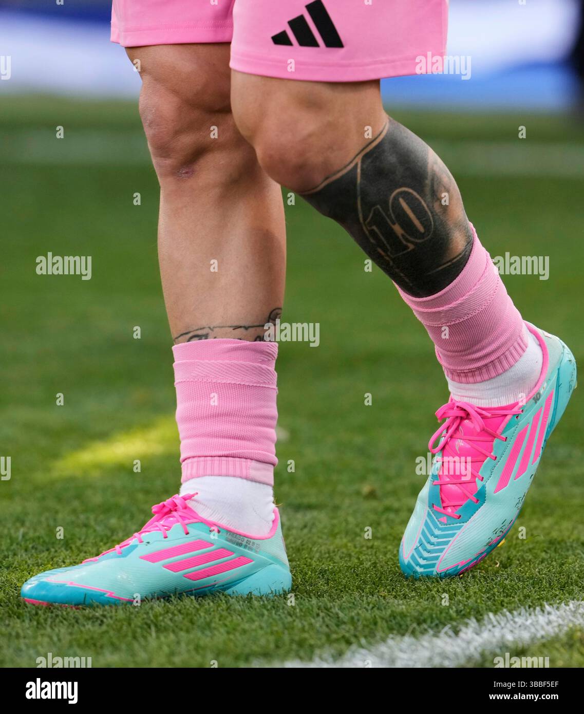 Inter Miami midfielder Lionel Messi warms up before an MLS soccer match ...